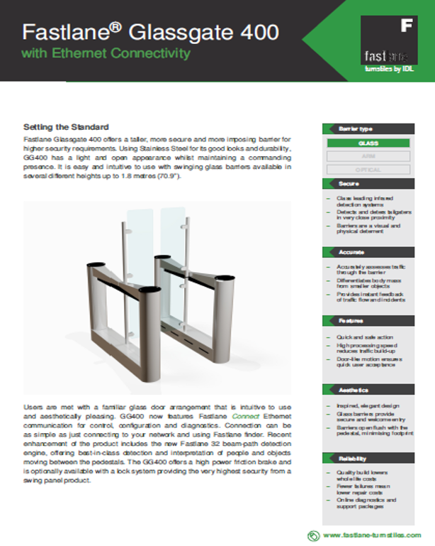 Fastlane Glassgate 400 – Couloirs de contrôle d’accès rapide Speedgates