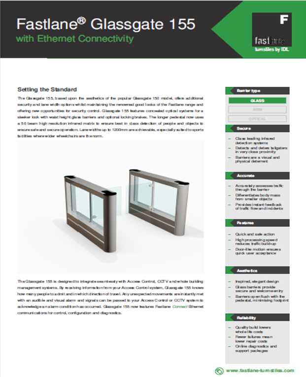 Fastlane Glassgate 155 – Couloirs de contrôle d’accès rapide Speedgates