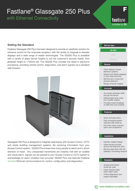 Fastlane Glassgate 250 Plus – Speedgates | Integrated Design Limited